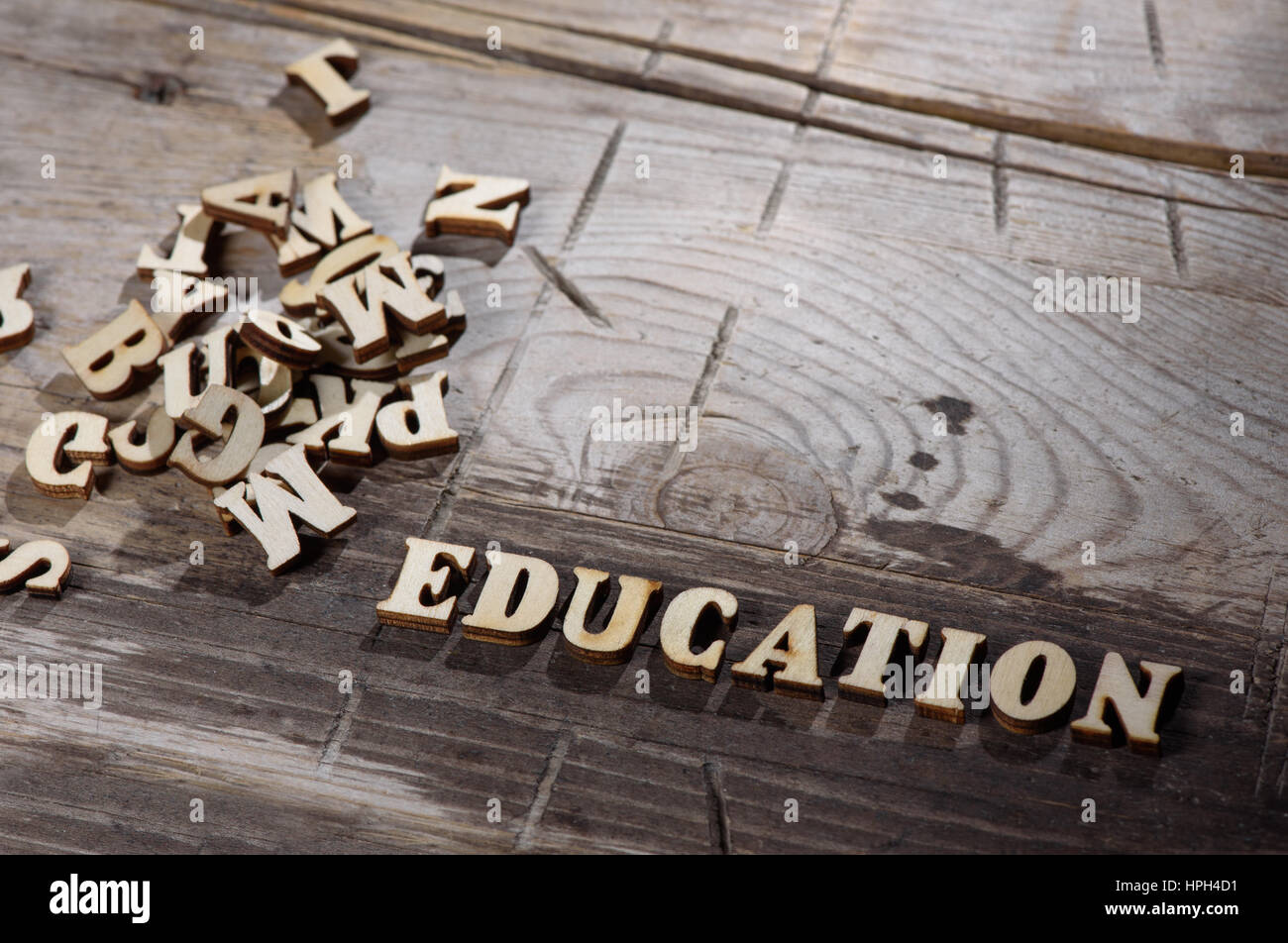 Word education made with wooden letters. Learning concept Stock Photo ...