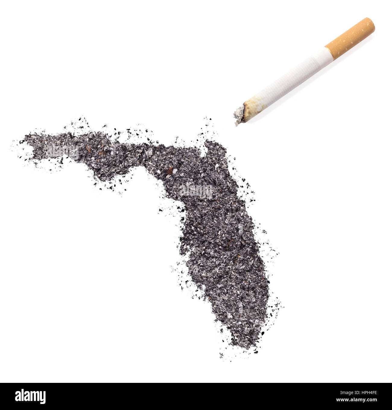 The country shape of Florida made of tobacco ash and a cigarette ...