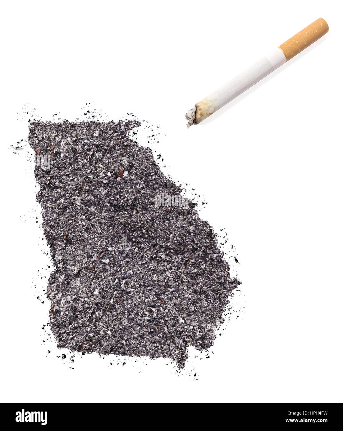 The country shape of Georgia made of tobacco ash and a cigarette ...