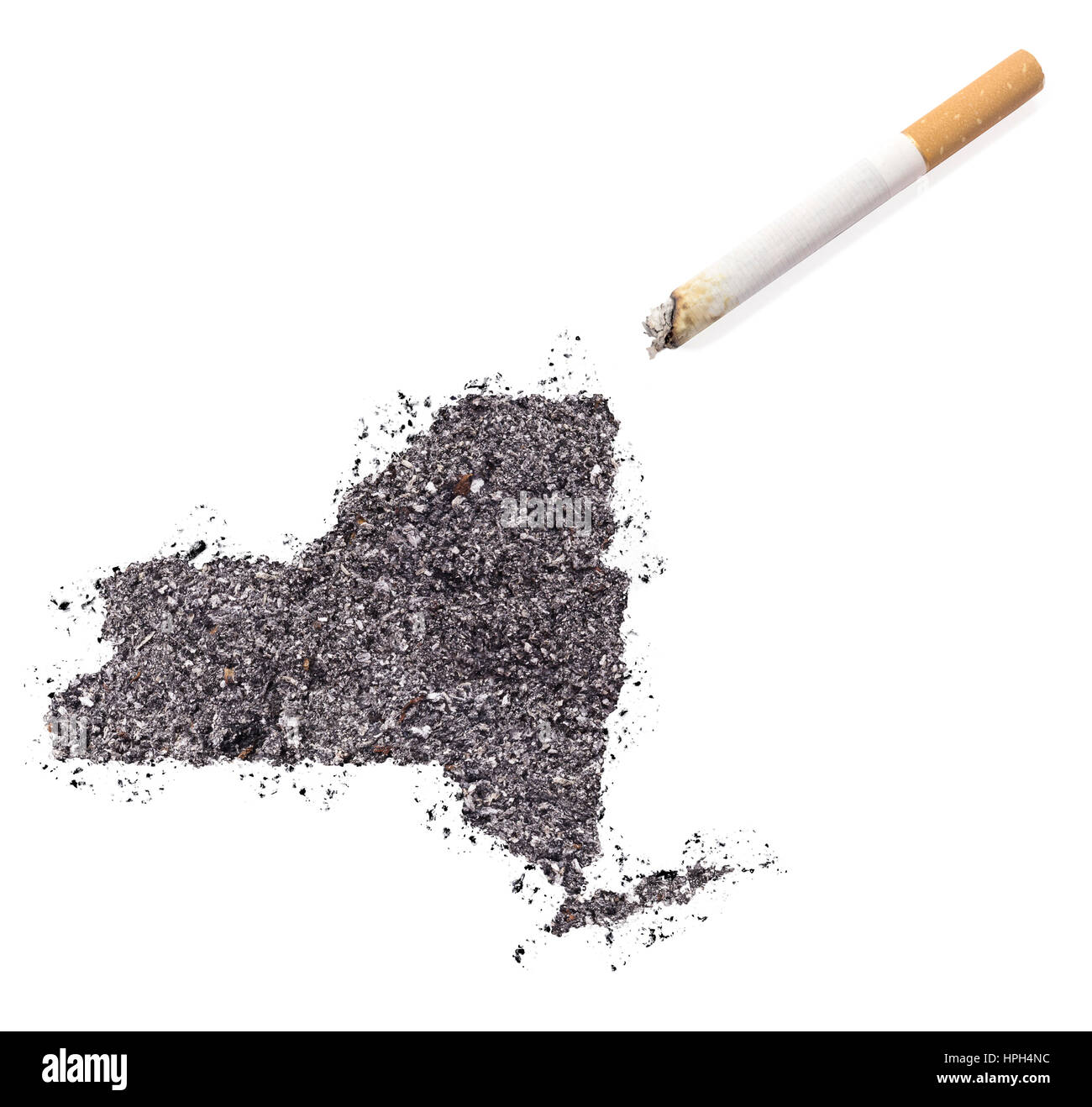 The country shape of New York made of tobacco ash and a cigarette ...