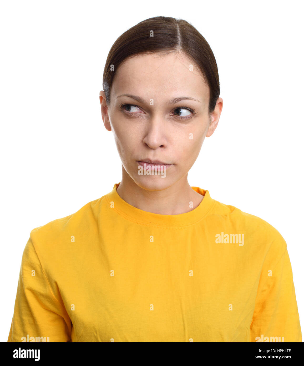 portrait of casual woman looking side. Studio shot Stock Photo - Alamy