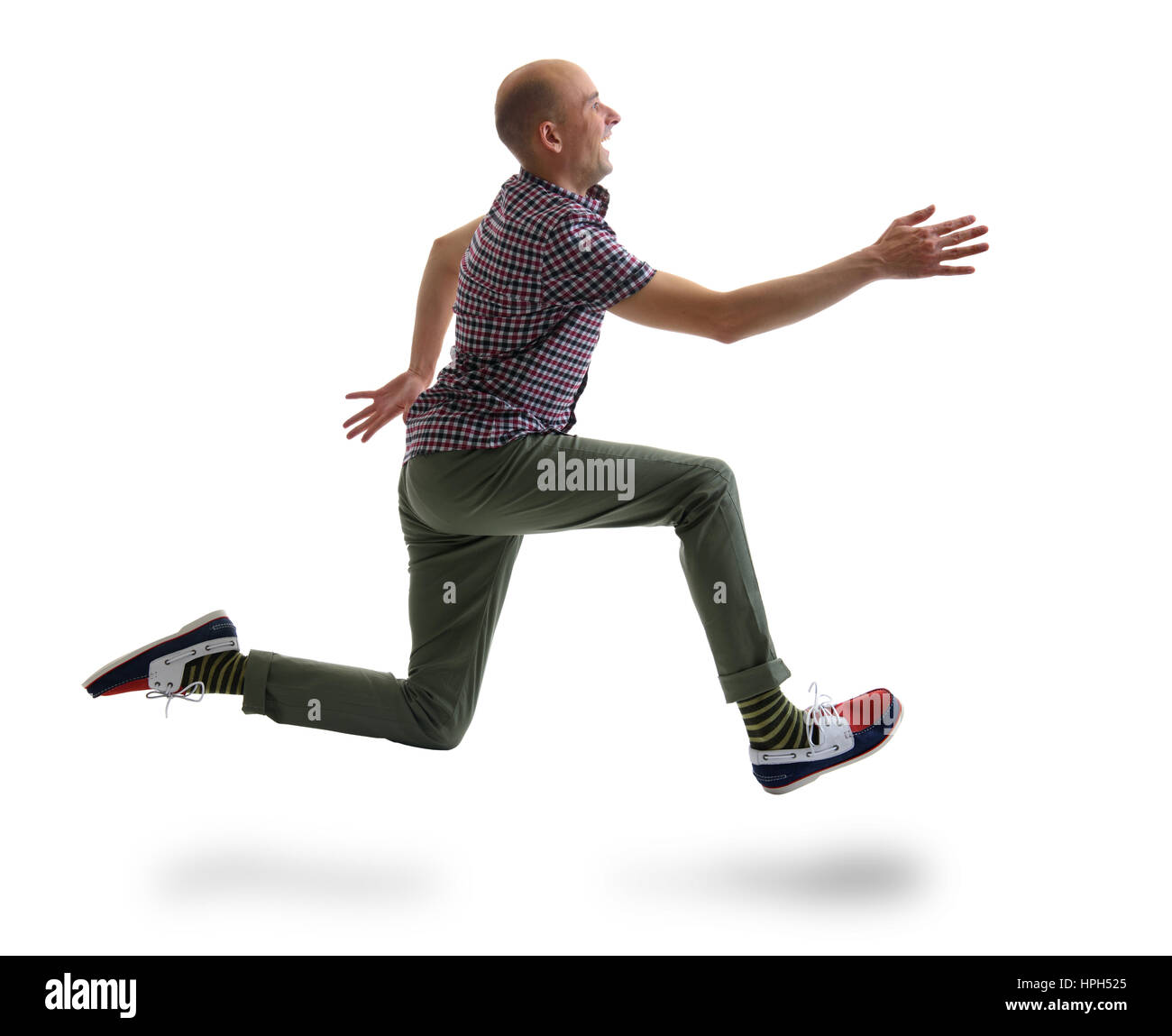 portrait of caucasian running man isolated on white Stock Photo - Alamy