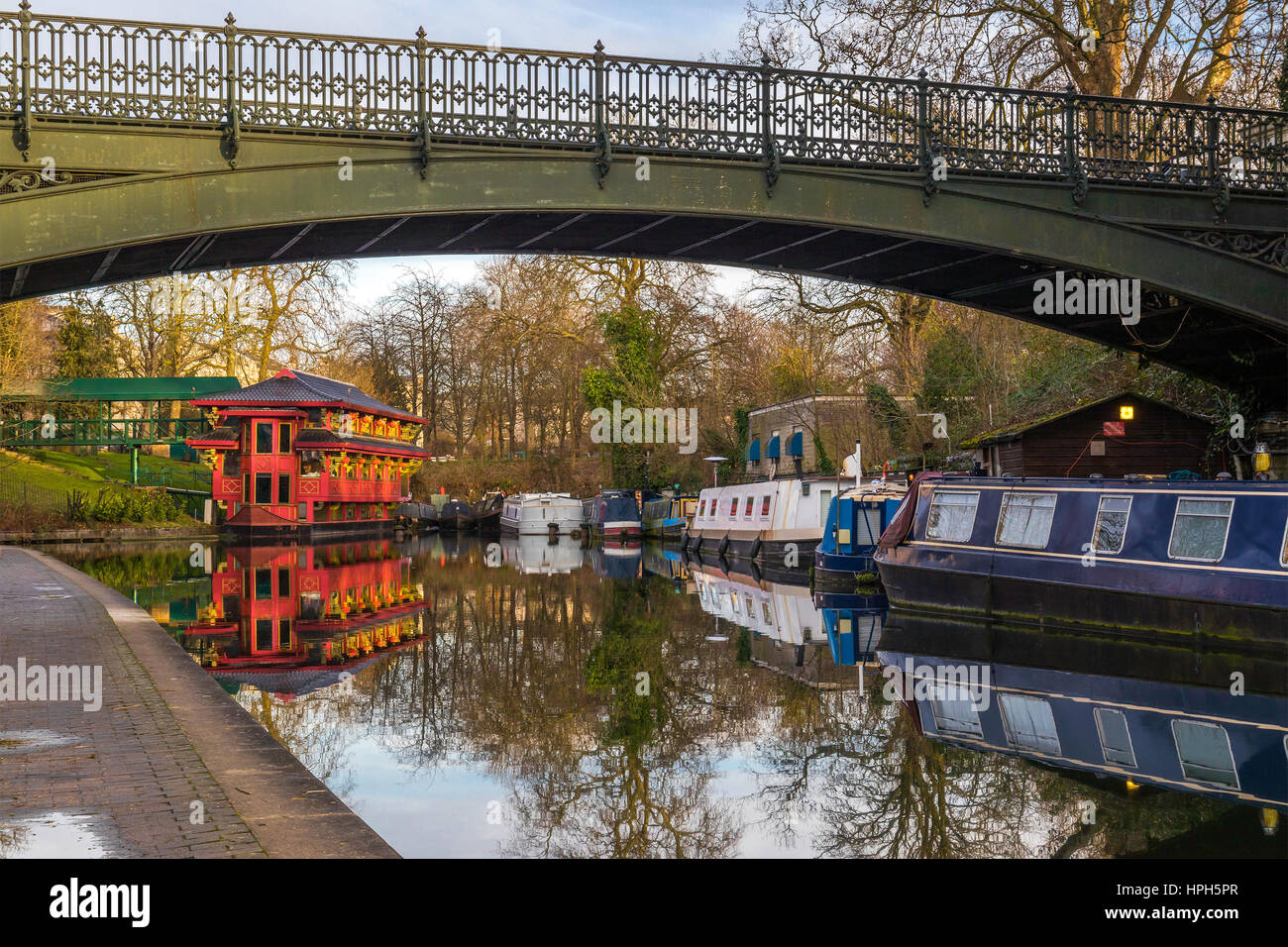 typical red chinese restaurant built ontop of a boat in a british water ...
