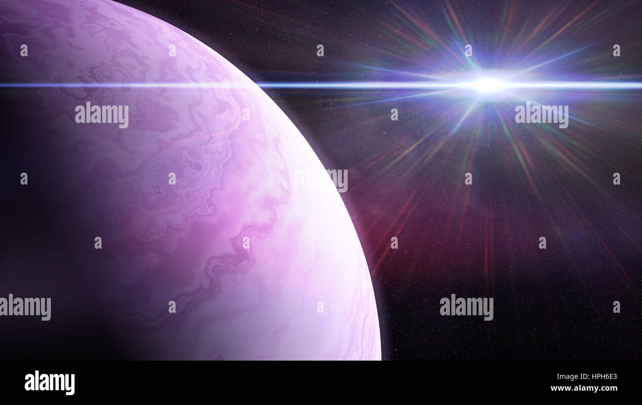 beautiful purple gas giant orbiting a brightly shining glamorous star ...