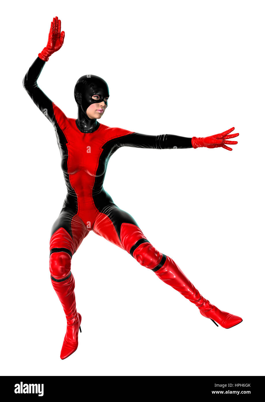 3D rendering of a female superhero isolated on white background Stock ...