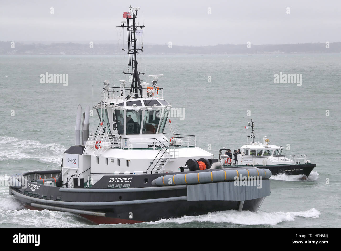 The tug boat SD Tempest, which will be used to tow the new Royal navy ...