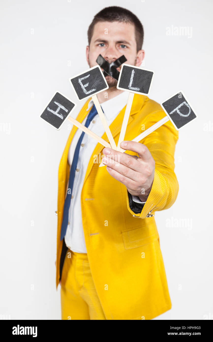 Unemployed businessman calling for help Stock Photo - Alamy