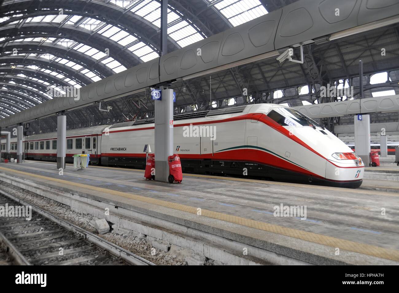 Milano Centrale station , Frecciabianca train with E.414 locomotive ...