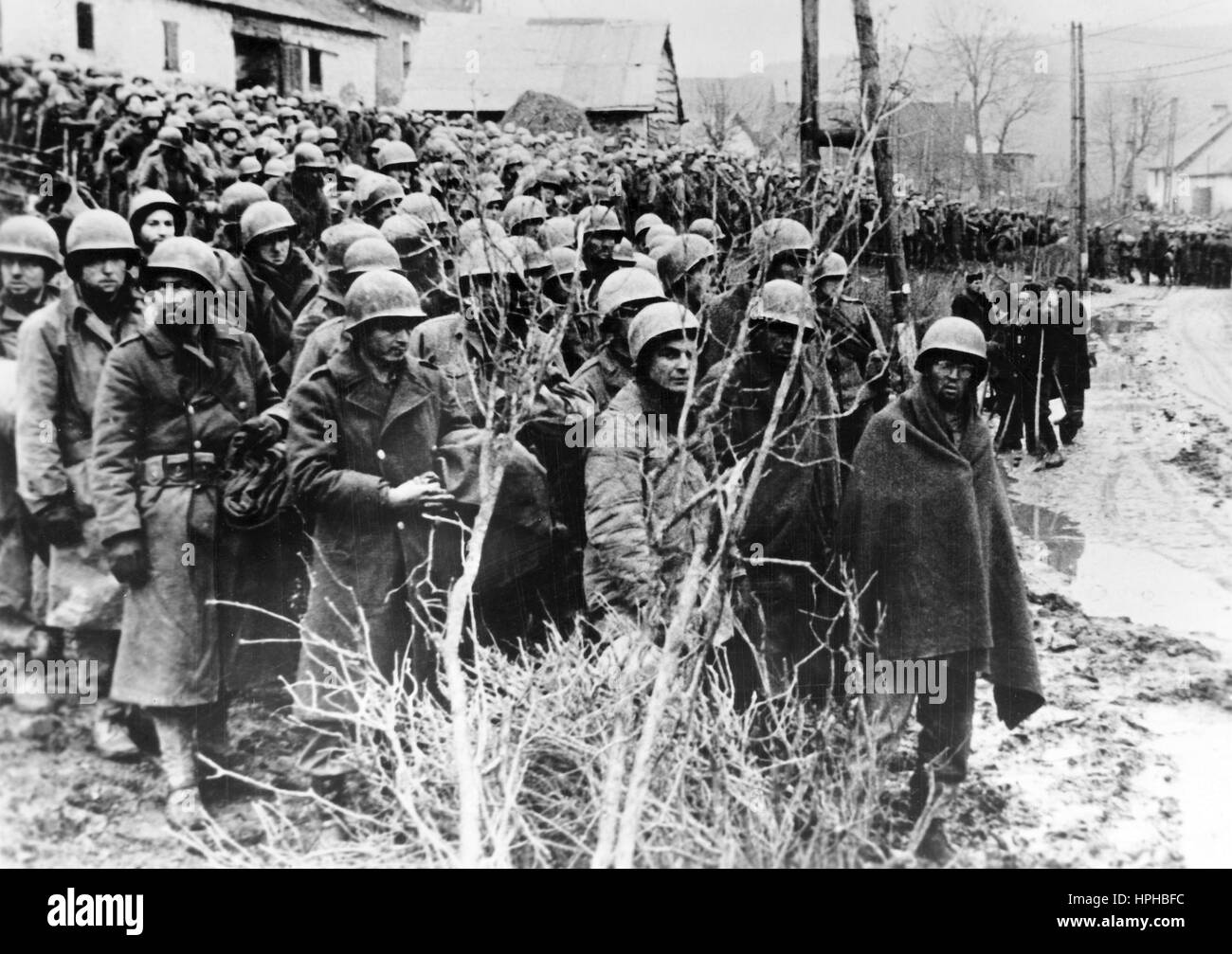 The Nazi propaganda image shows US-American soldiers after being taken ...