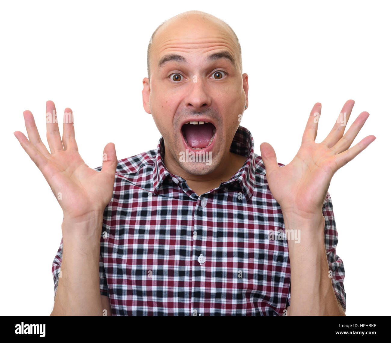 handsome bald man surprised isolated over white background Stock Photo ...