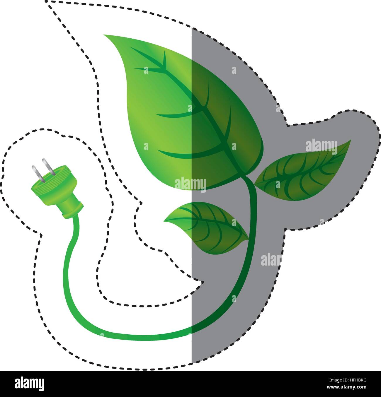 color sticker silhouette with leaves and stem with power plug Stock ...