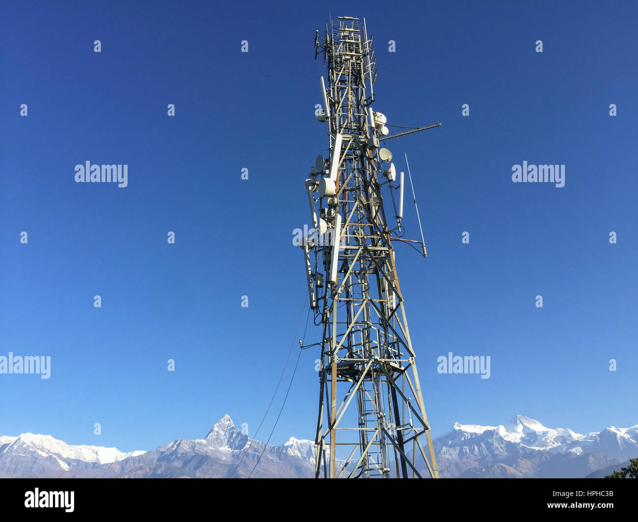 Telecommunication or cellular tower at Sarangkot in Pokhara Nepal Stock ...