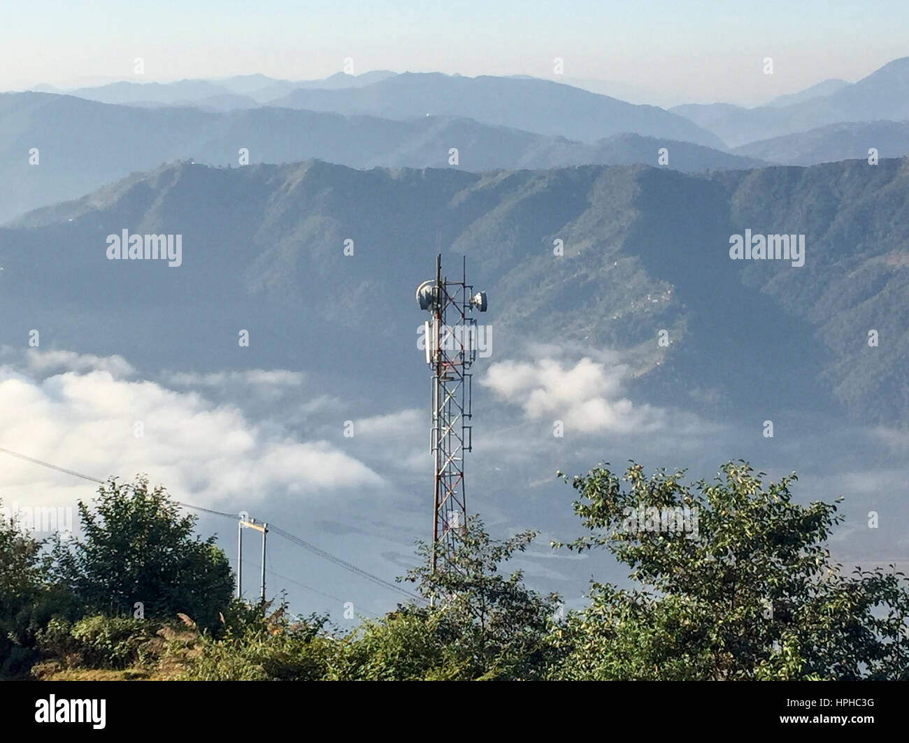 Telecommunication or cellular tower at Sarangkot in Pokhara Nepal Stock ...