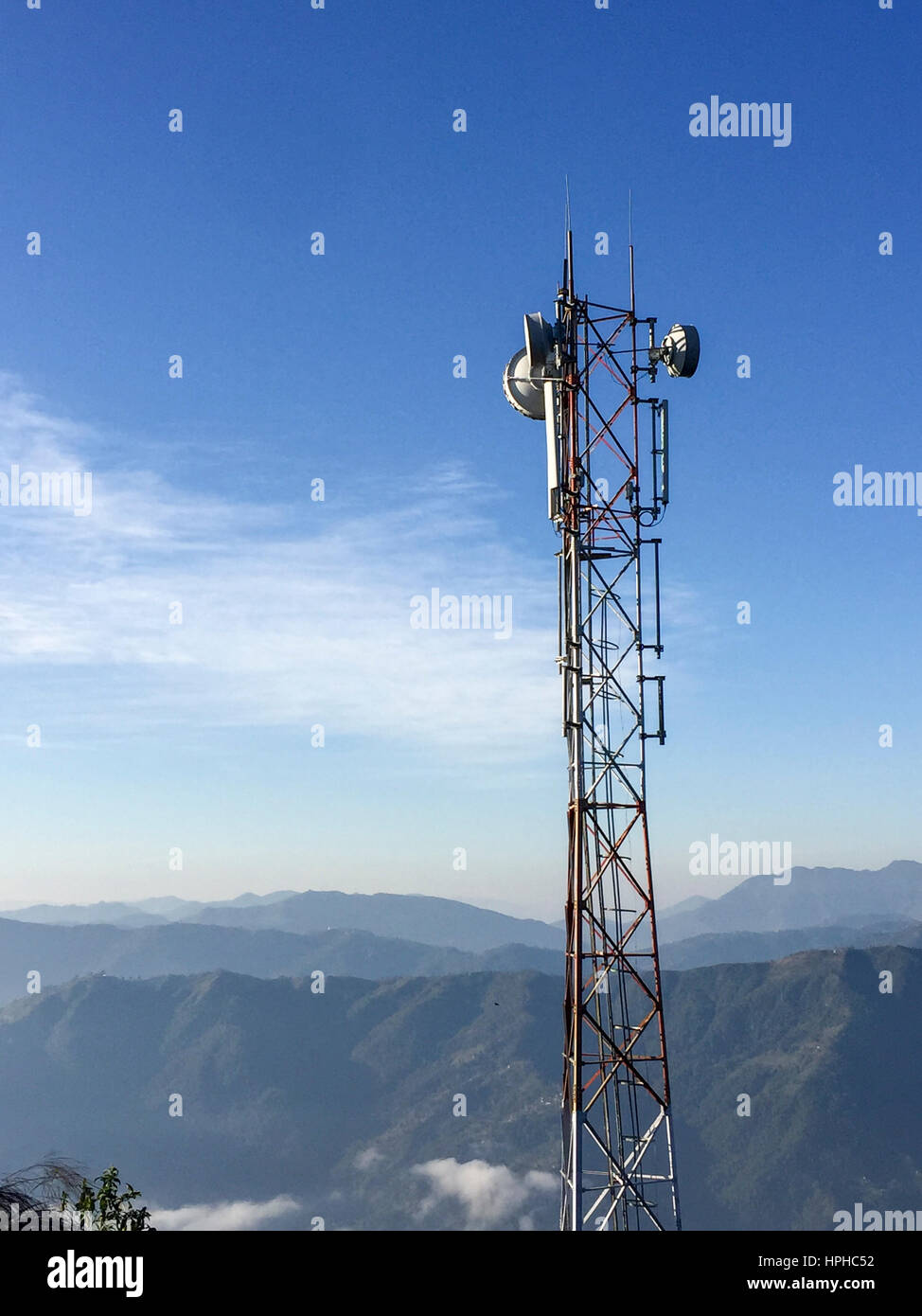 Telecommunication or cellular tower at Sarangkot in Pokhara Nepal Stock ...