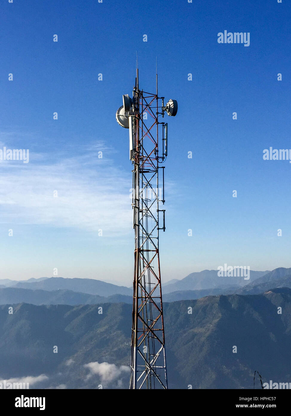 Telecommunication or cellular tower at Sarangkot in Pokhara Nepal Stock ...