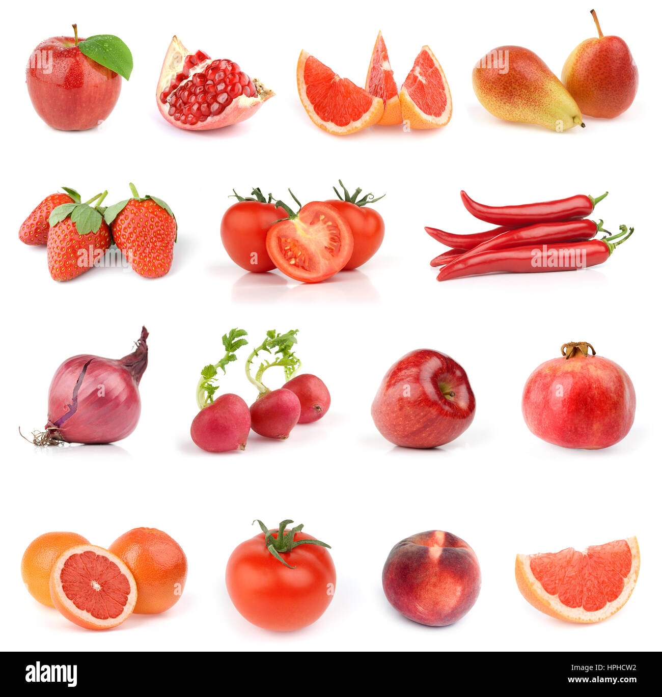 Food collection isolated on white background. All red Stock Photo - Alamy