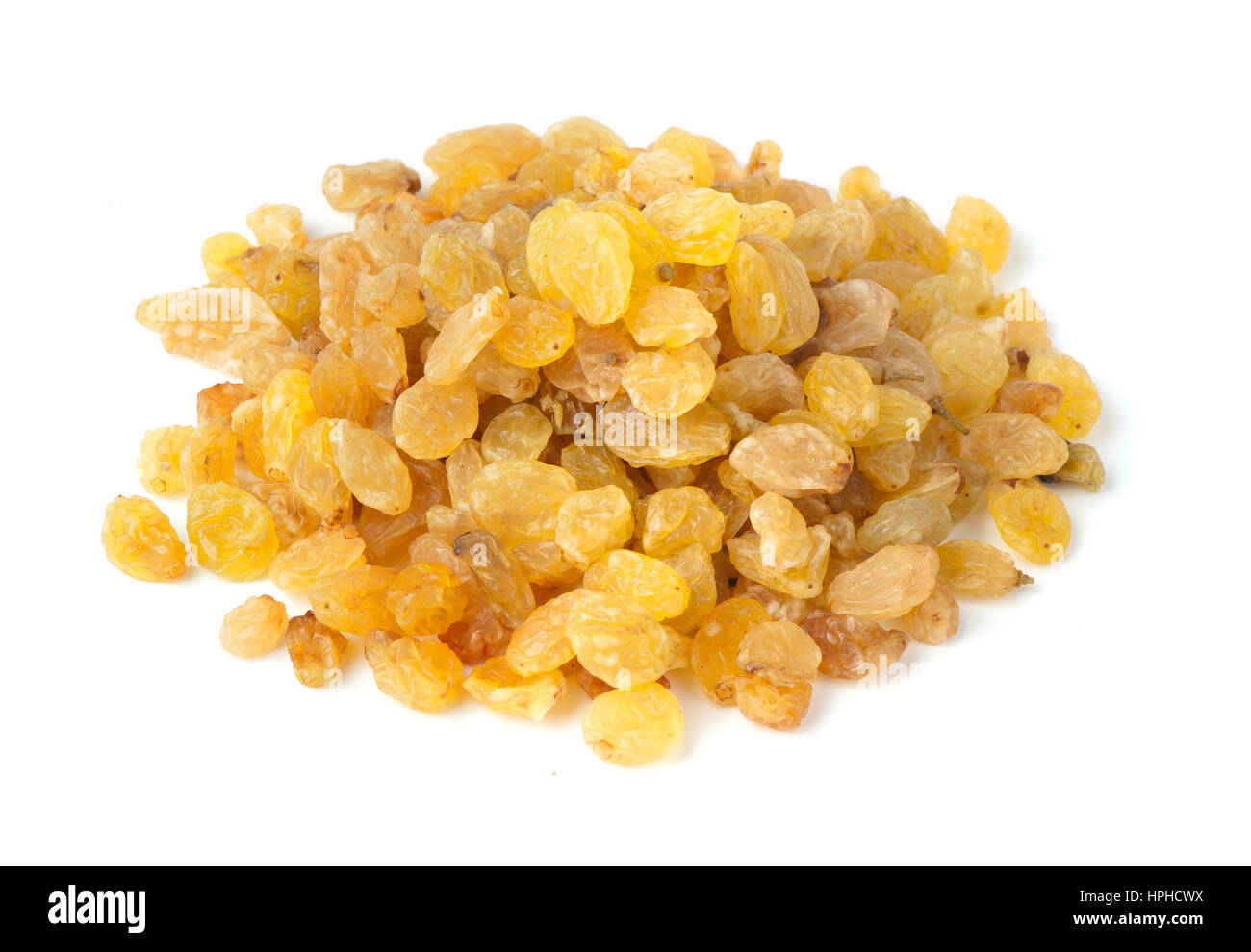 Yellow raisins isolated on white background Stock Photo - Alamy