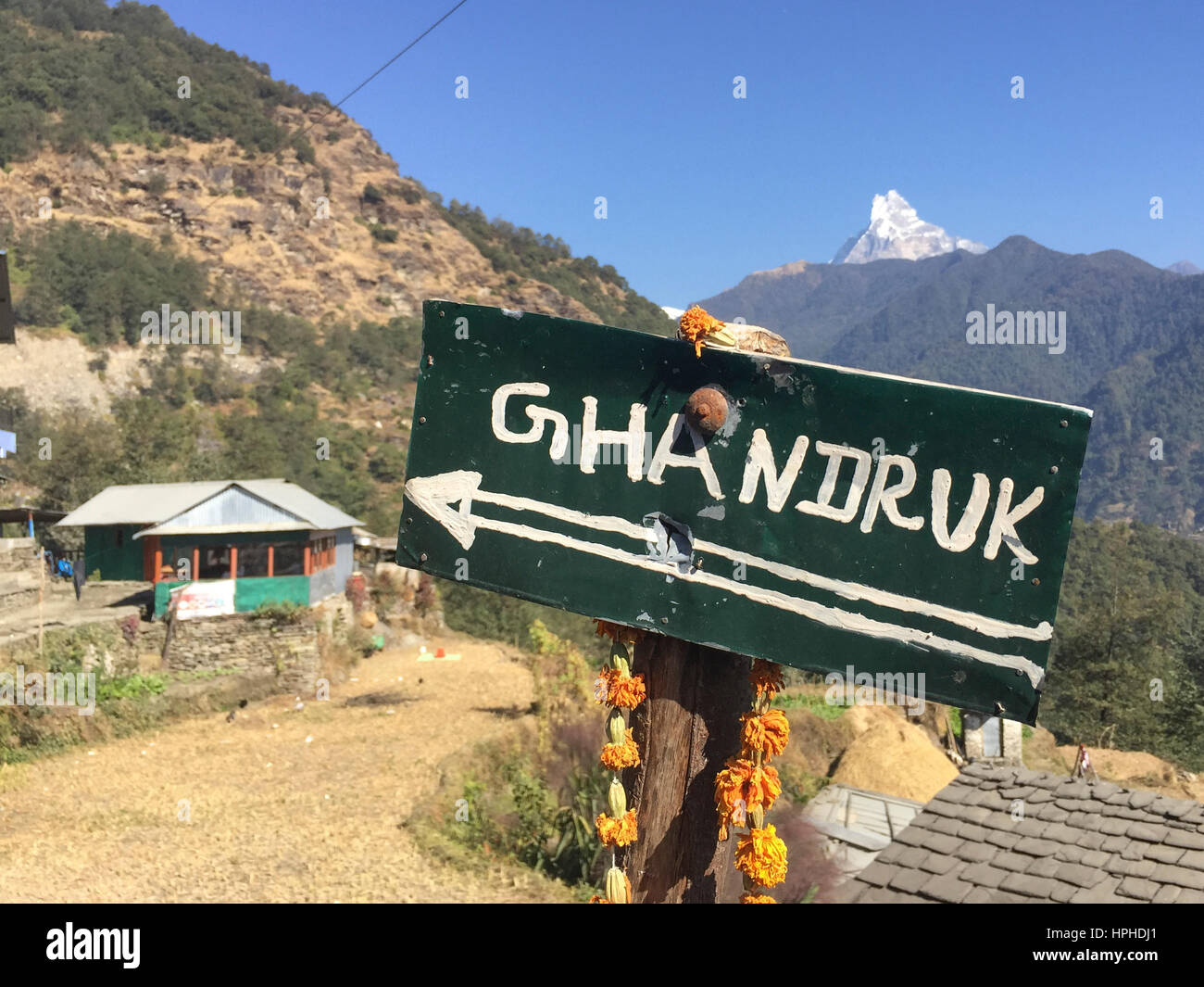 Machhapuchhare Fishtail mountain and Annapurna Himalaya Nepal range ...