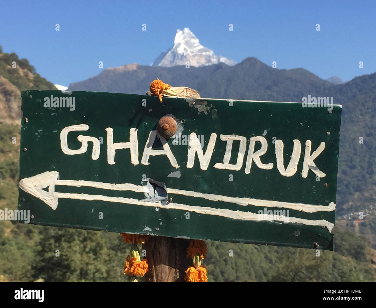 Machhapuchhare Fishtail mountain and Annapurna Himalaya Nepal range ...