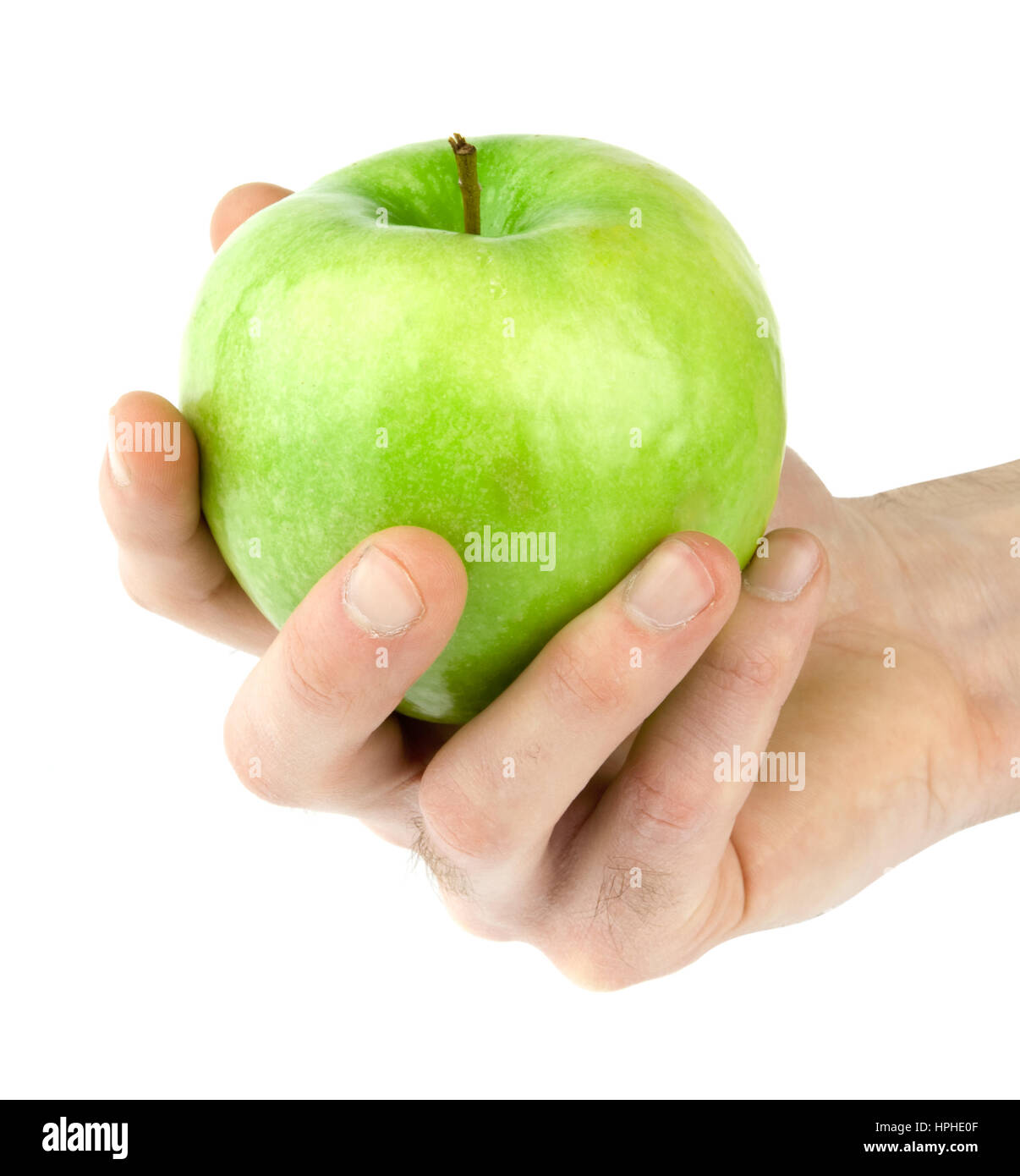 Hand with apple isolated on white background Stock Photo - Alamy
