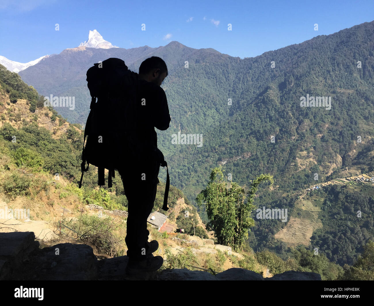 Machhapuchhare Fishtail mountain and Annapurna Himalaya Nepal range ...
