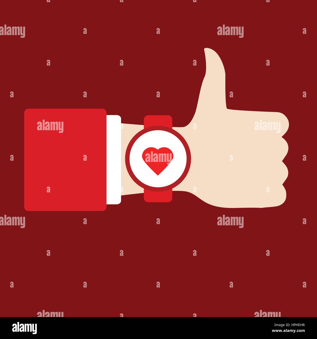 Time to love sing. Thumb Up. Hand with clock. Flat vector illustration ...