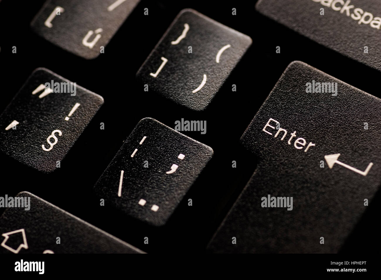 close up detail of a black computer keyboard and the Enter key Stock ...