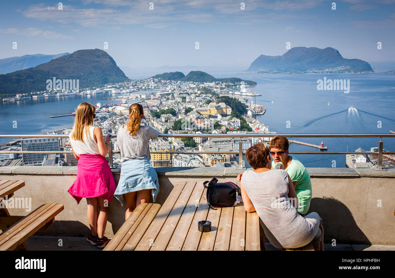 Fjellstua viewpoint in mount Aksla, Alesund, More og Romsdal, Norway ...