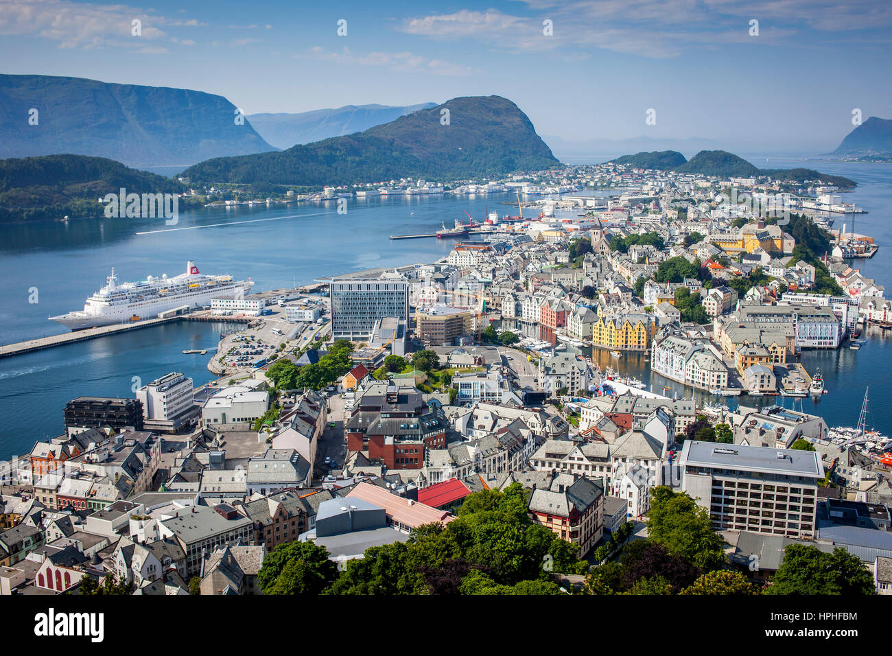 Fjellstua viewpoint in mount Aksla, Alesund, More og Romsdal, Norway ...