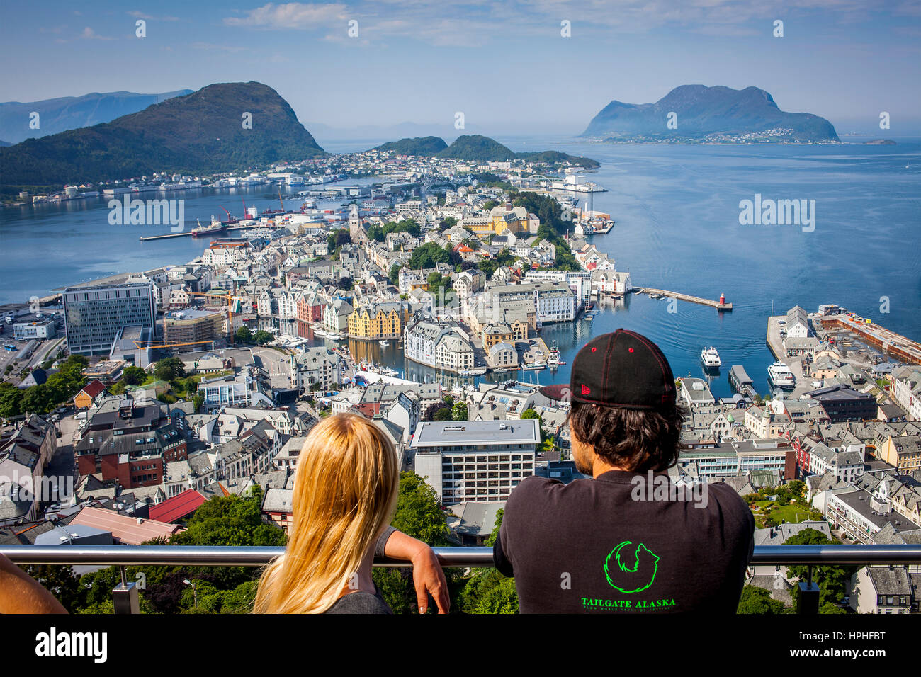 Fjellstua viewpoint in mount Aksla, Alesund, More og Romsdal, Norway ...