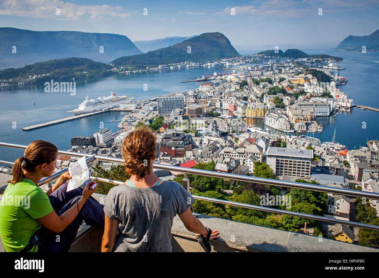 Fjellstua viewpoint in mount Aksla, Alesund, More og Romsdal, Norway ...