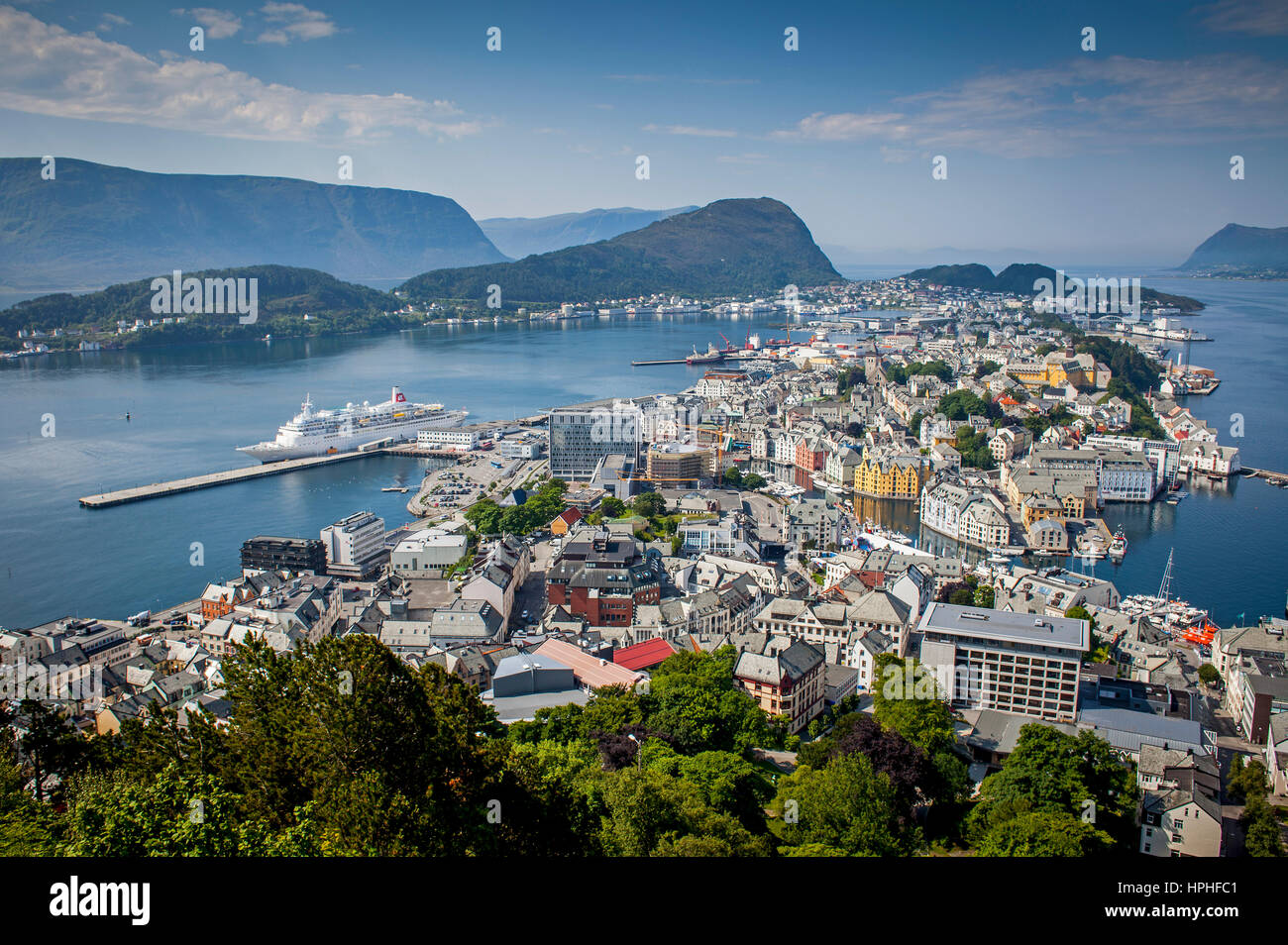 Fjellstua viewpoint in mount Aksla, Alesund, More og Romsdal, Norway ...