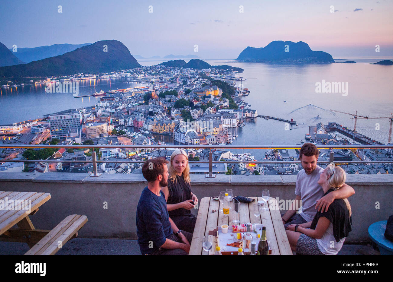 Fjellstua viewpoint in mount Aksla, Alesund, More og Romsdal, Norway ...
