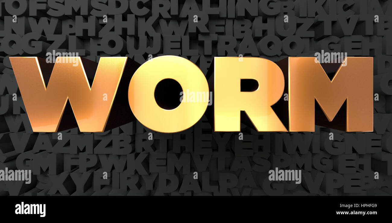 Worm - Gold text on black background - 3D rendered royalty free stock ...