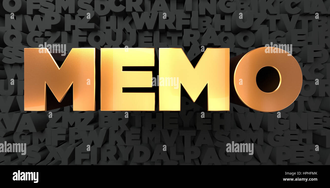 Memo - Gold text on black background - 3D rendered royalty free stock ...
