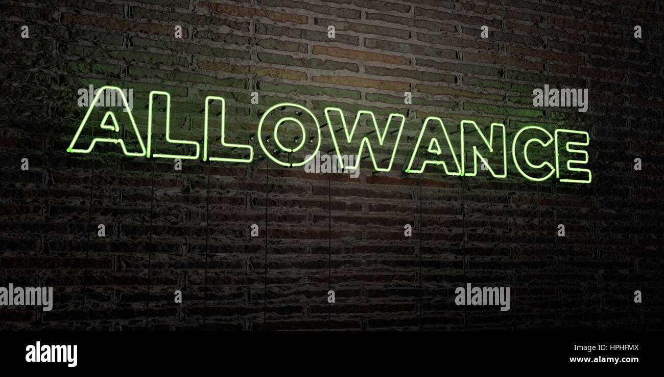 ALLOWANCE -Realistic Neon Sign on Brick Wall background - 3D rendered ...