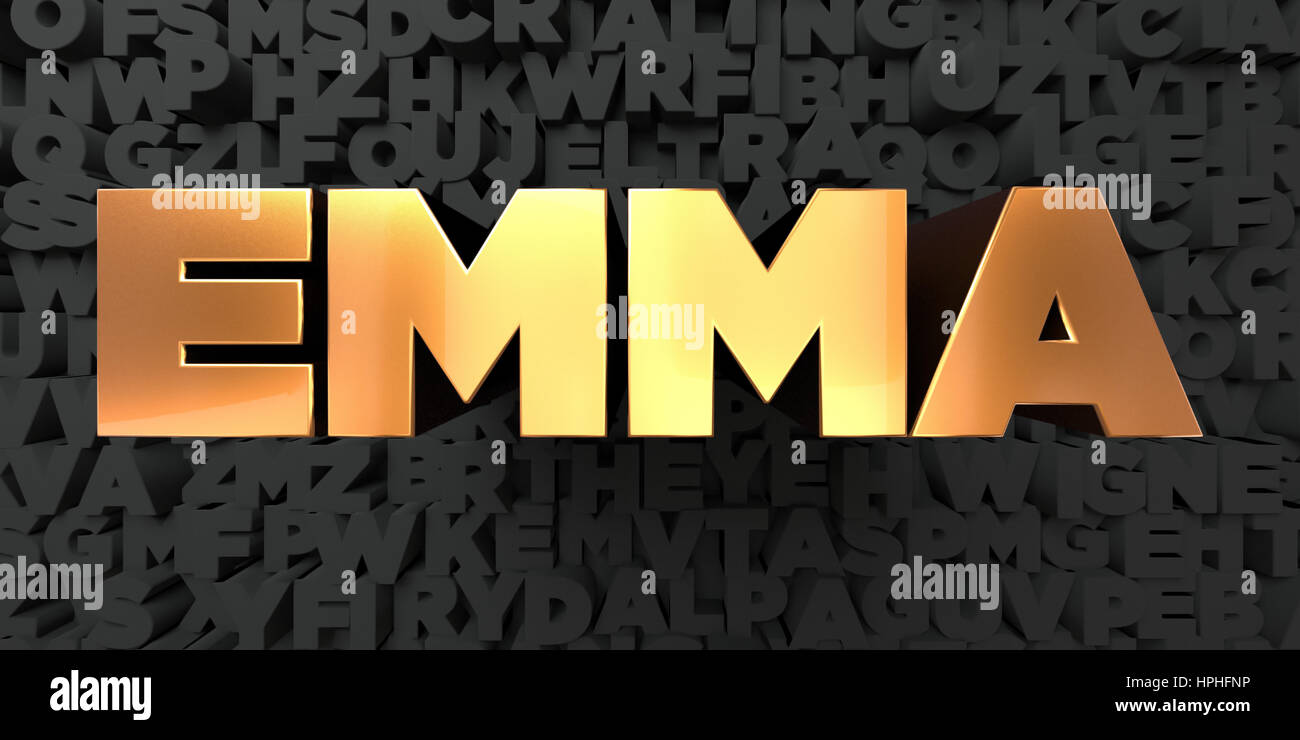 Emma - Gold text on black background - 3D rendered royalty free stock ...