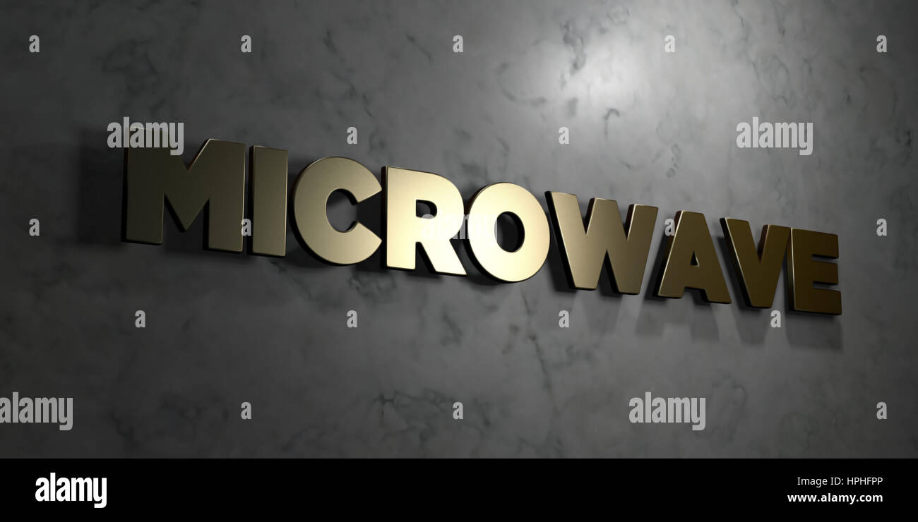 Microwave - Gold text on black background - 3D rendered royalty free ...