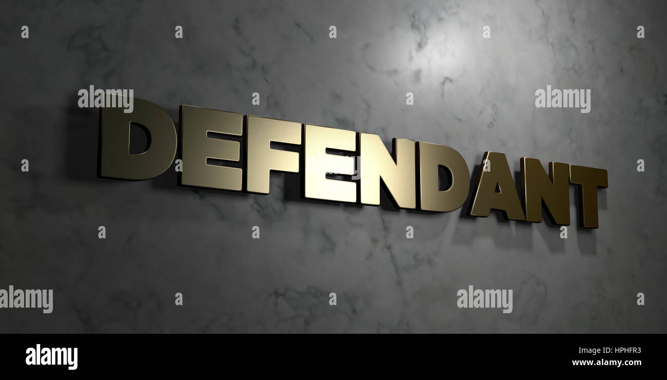 Defendant - Gold text on black background - 3D rendered royalty free ...