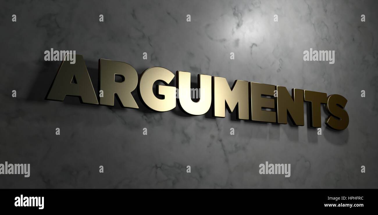 Arguments - Gold text on black background - 3D rendered royalty free ...