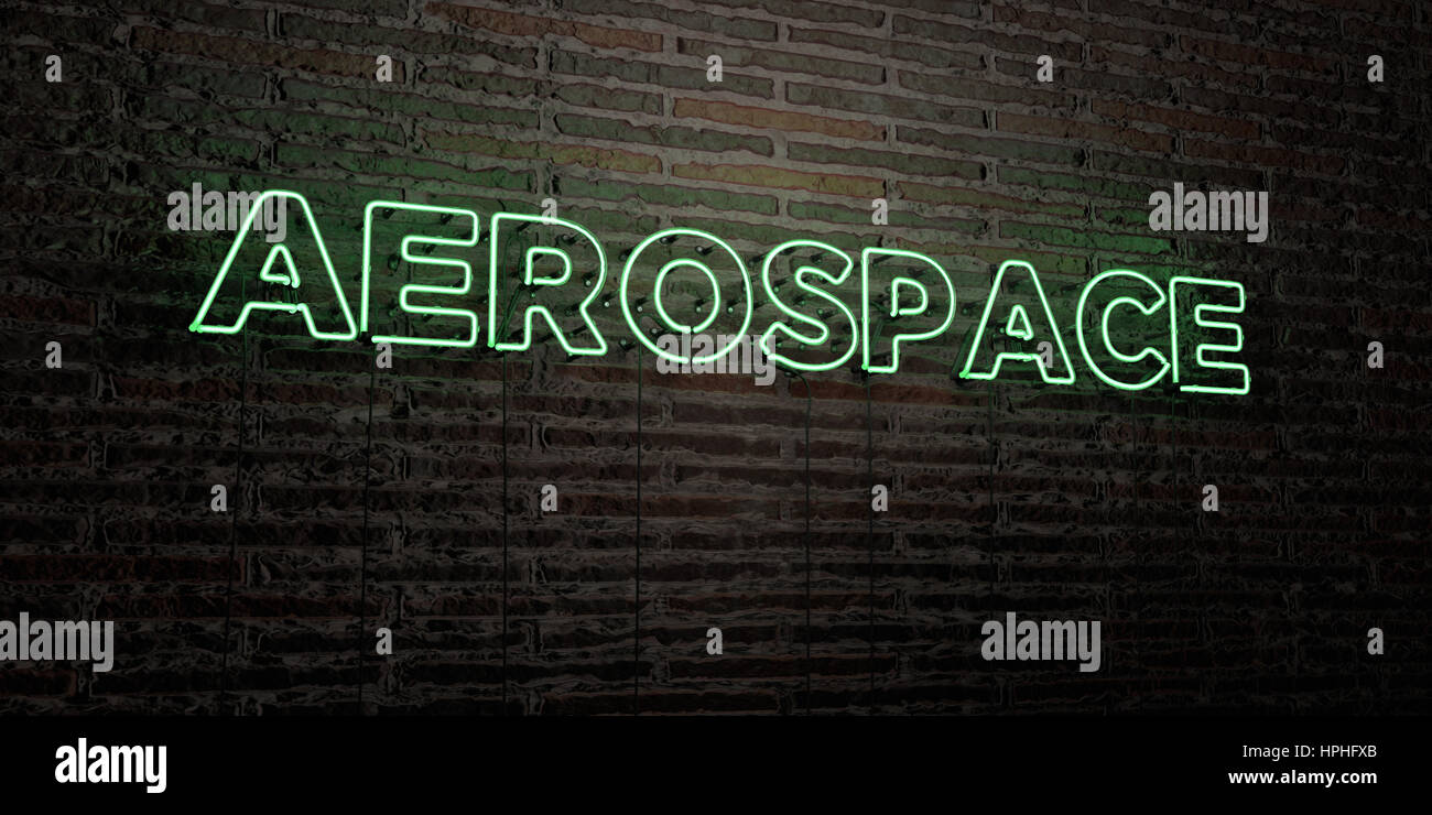 AEROSPACE -Realistic Neon Sign on Brick Wall background - 3D rendered ...
