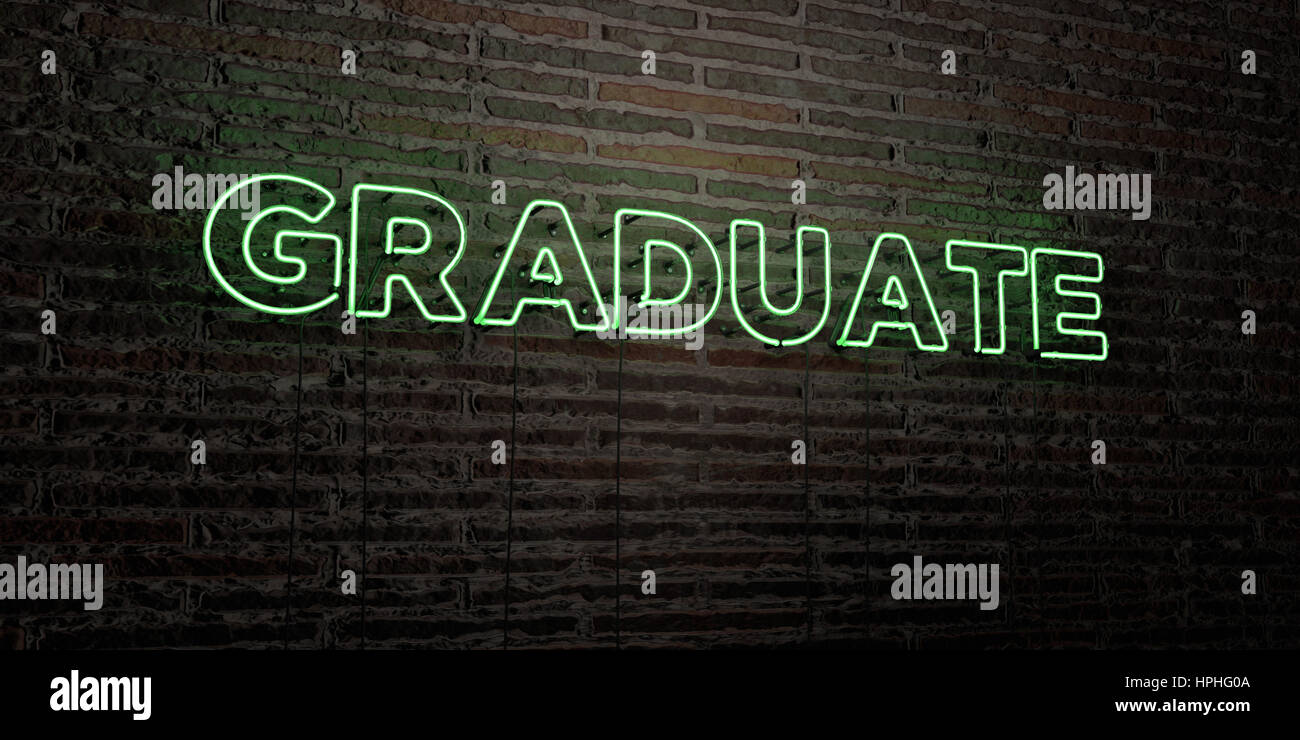 GRADUATE -Realistic Neon Sign on Brick Wall background - 3D rendered ...