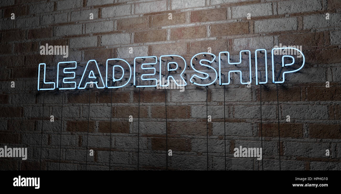 LEADERSHIP - Glowing Neon Sign on stonework wall - 3D rendered royalty ...