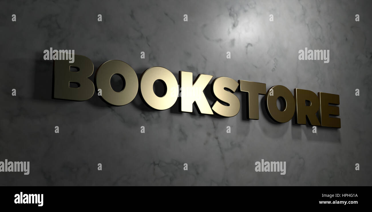 Bookstore - Gold text on black background - 3D rendered royalty free ...