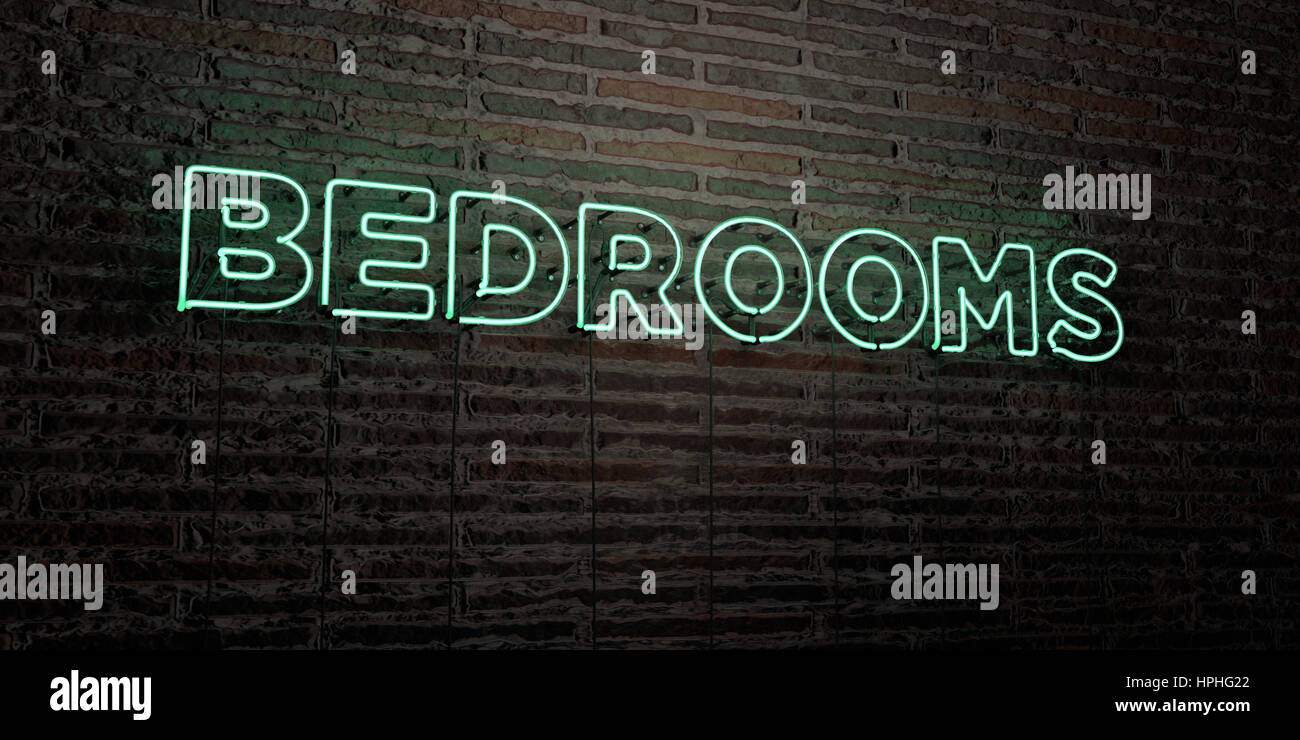 BEDROOMS -Realistic Neon Sign on Brick Wall background - 3D rendered ...