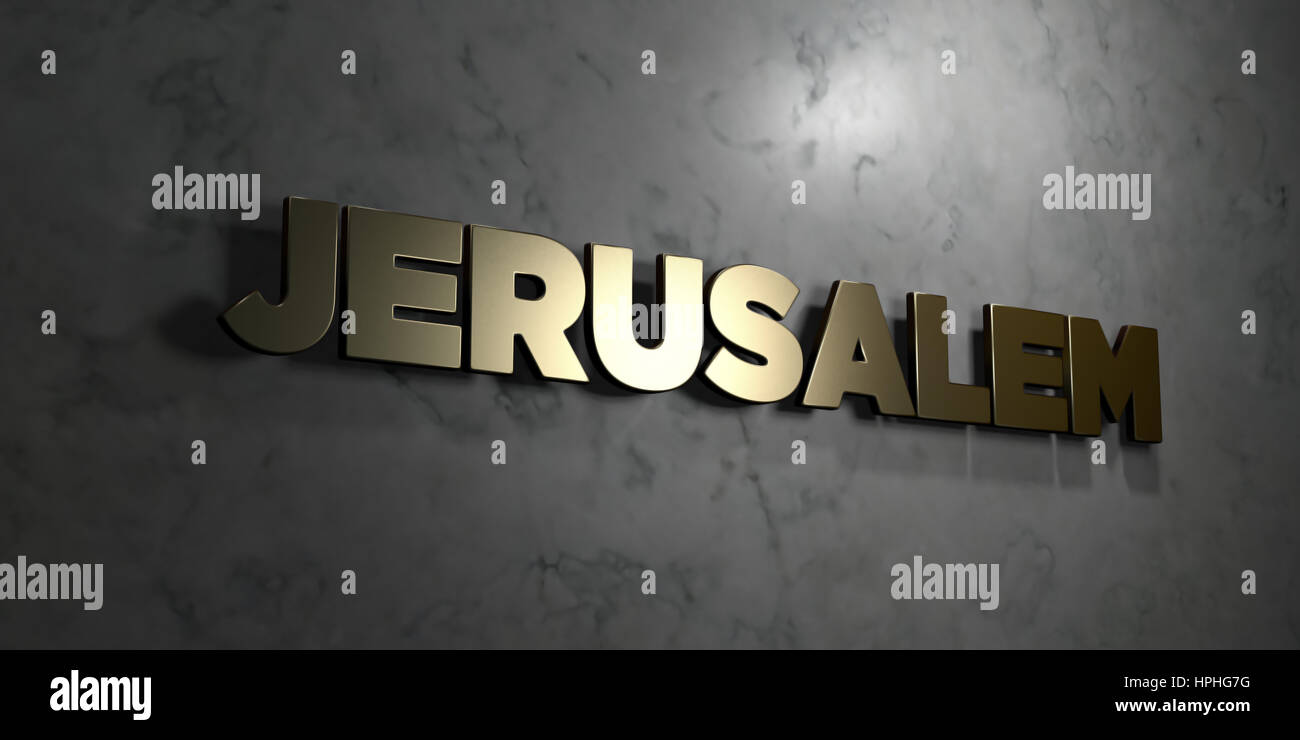 Jerusalem - Gold text on black background - 3D rendered royalty free ...