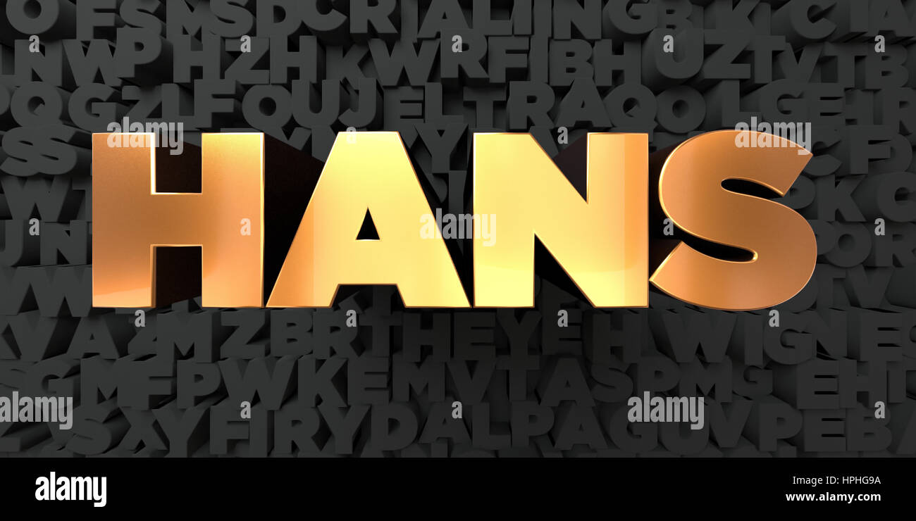 Hans - Gold text on black background - 3D rendered royalty free stock ...