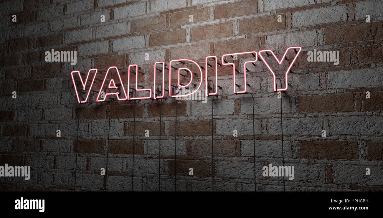 VALIDITY - Glowing Neon Sign on stonework wall - 3D rendered royalty ...