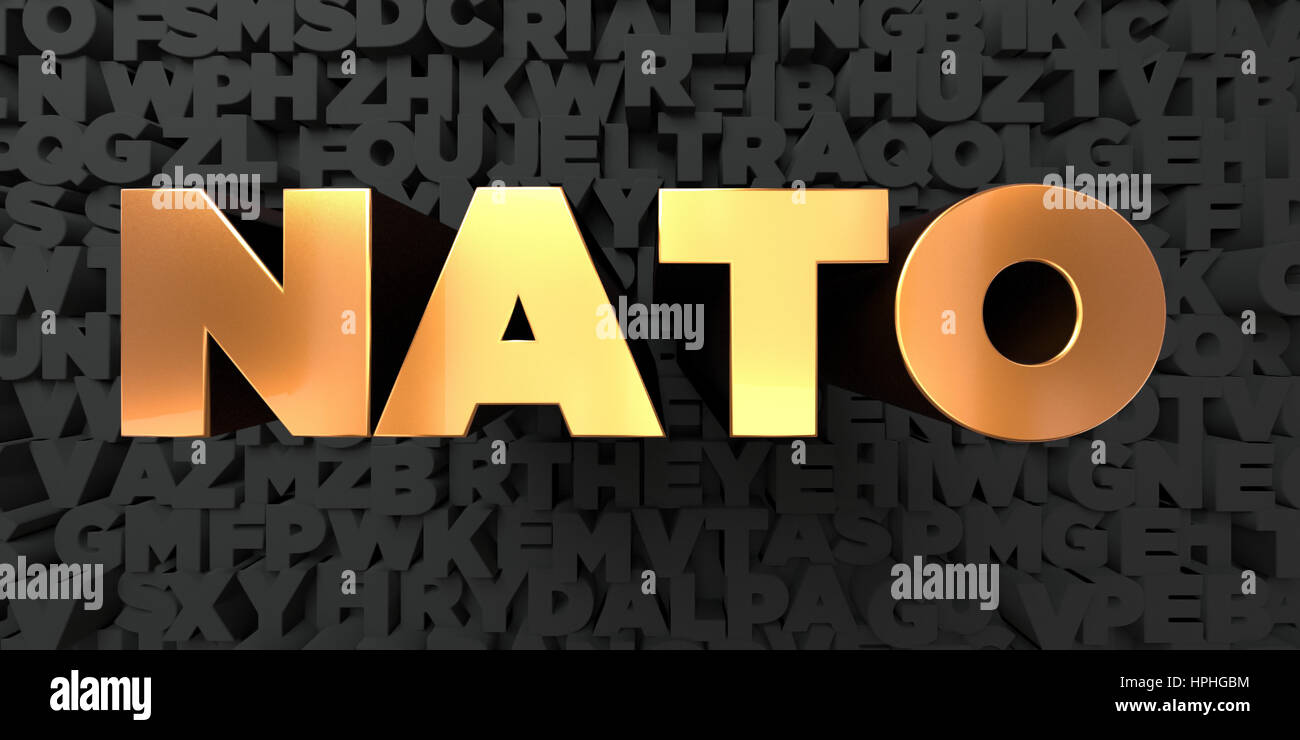 Nato - Gold text on black background - 3D rendered royalty free stock ...