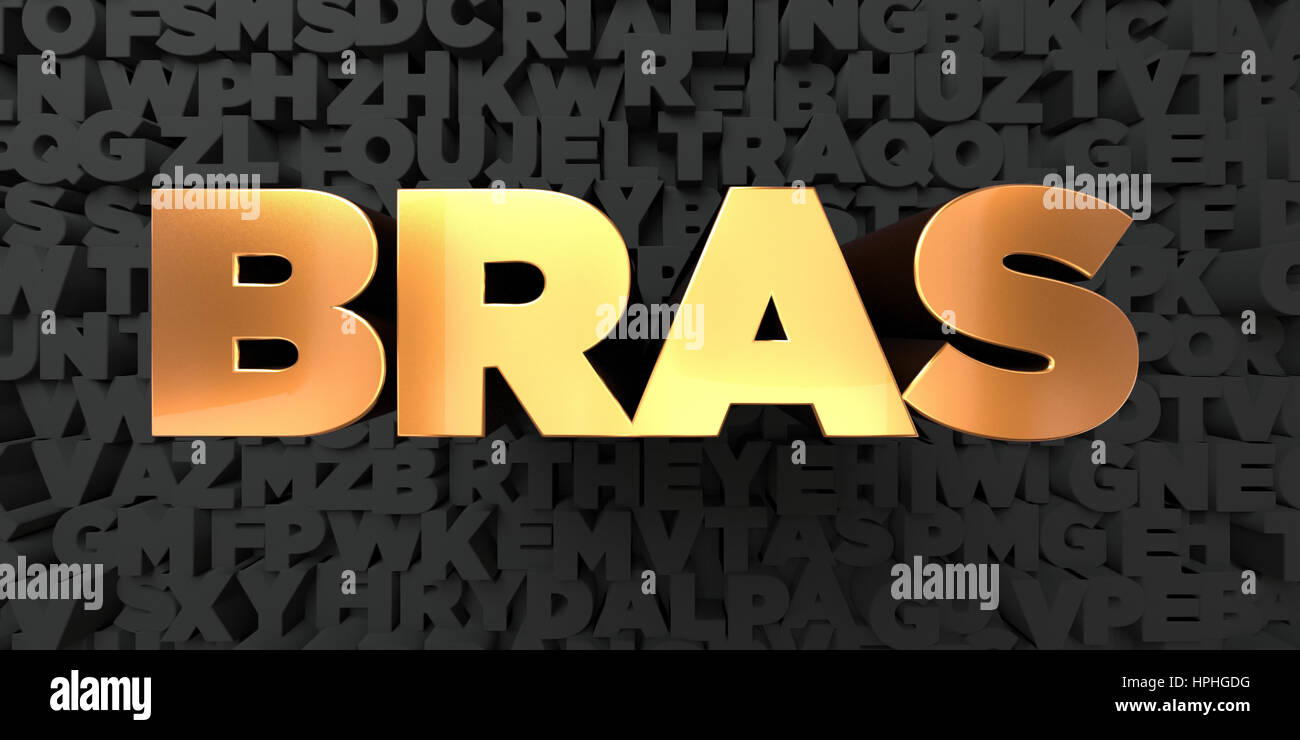 Bras - Gold text on black background - 3D rendered royalty free stock ...